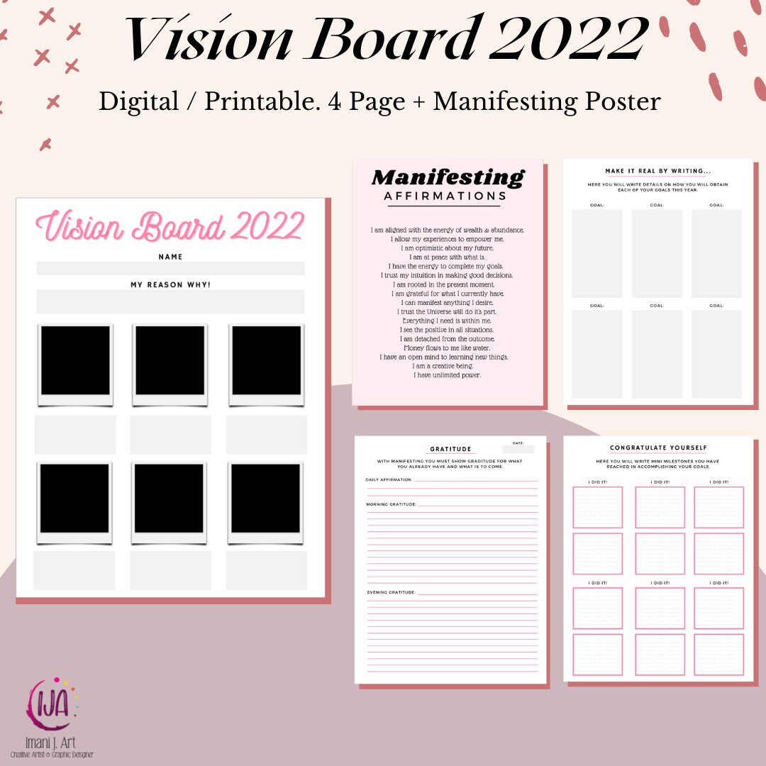 2022 Vision Board Printables, Digital Vision Board Kit, Goal Planner ...