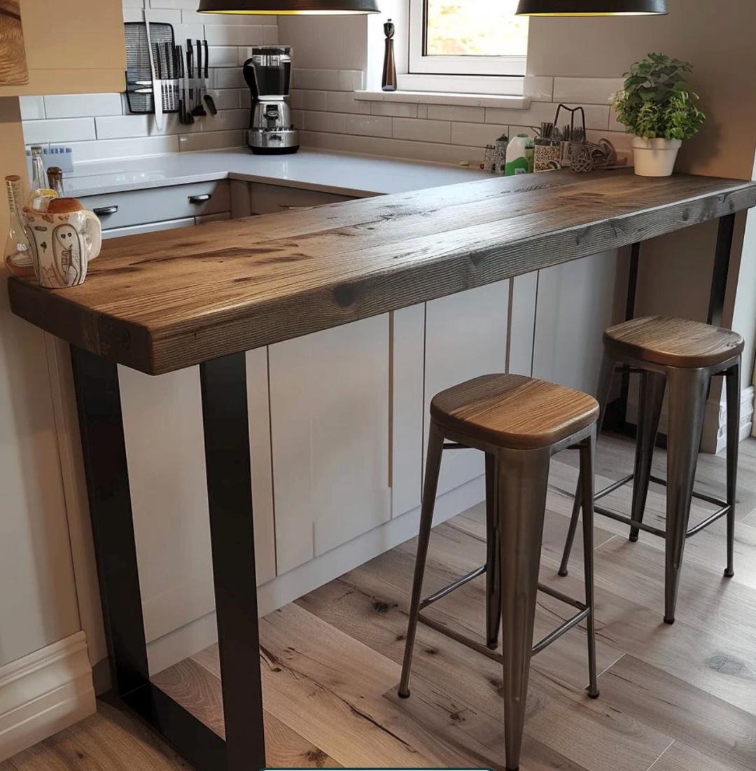 Rustic Breakfast Bar, 44cm Depth, High Dining Table, Bistro, 65mm ...