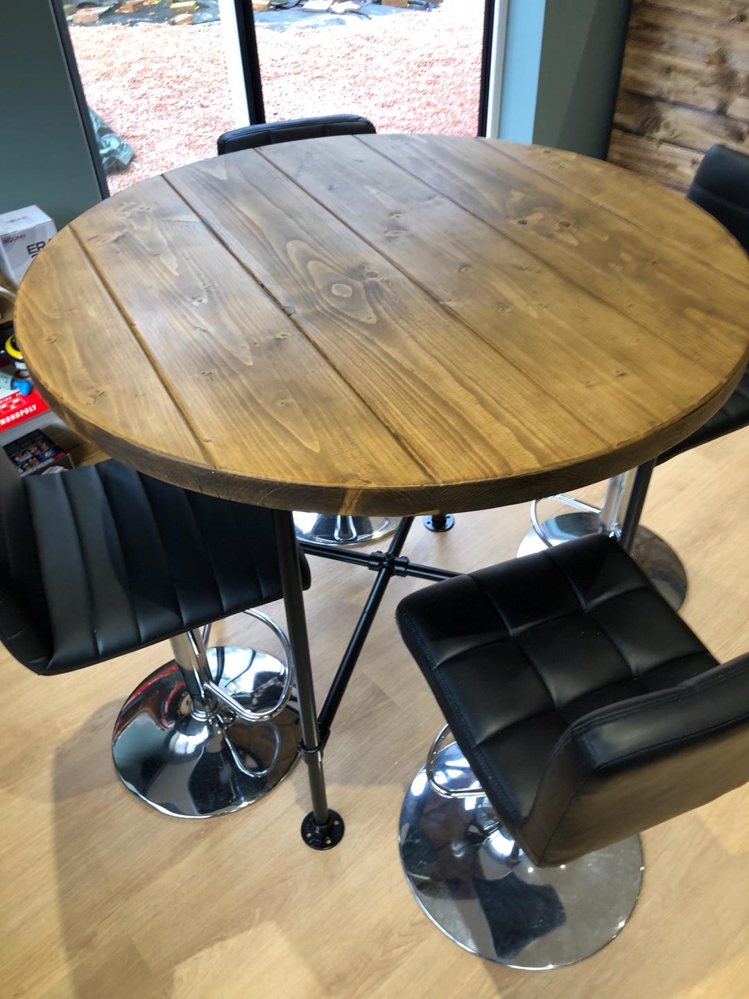 Round Breakfast Bar, High Dining Table, Rustic Pine Timber, H90cm ...