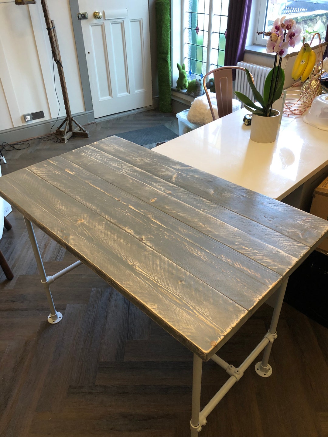 Grey Breakfast Bar, High Dining Table, Rustic 4no Washed Slate Grey ...