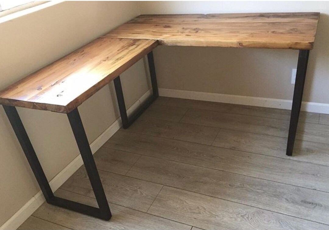 Rustic Corner Desk, Depth 58cm, 45mm Solid Pine Timber, Industrial ...