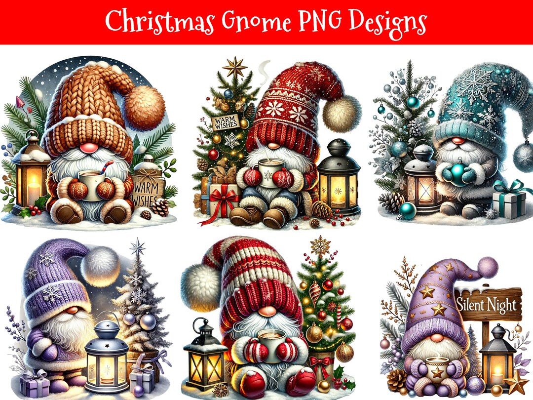 Christmas Gnome PNG Clipart Bundle: Festive Holiday Illustrations ...