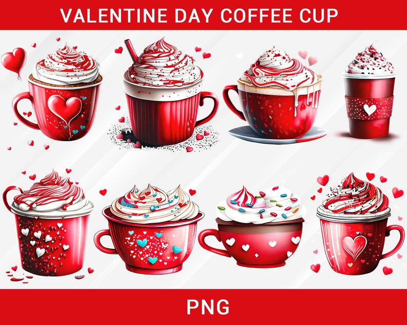 Valentine's Coffee Cup PNG: Heart Latte Clipart (digital Download) - Etsy