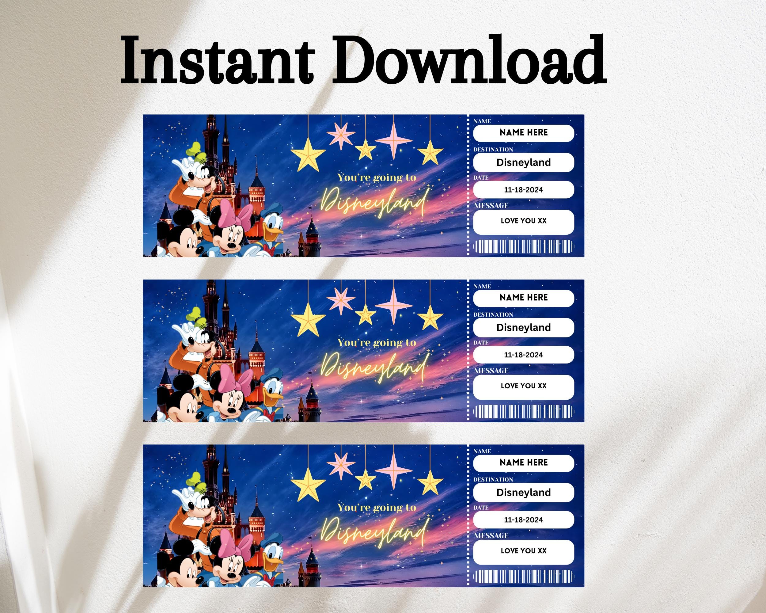Printable Disneyland Surprise Ticket: Editable Vacation Reveal (digital ...