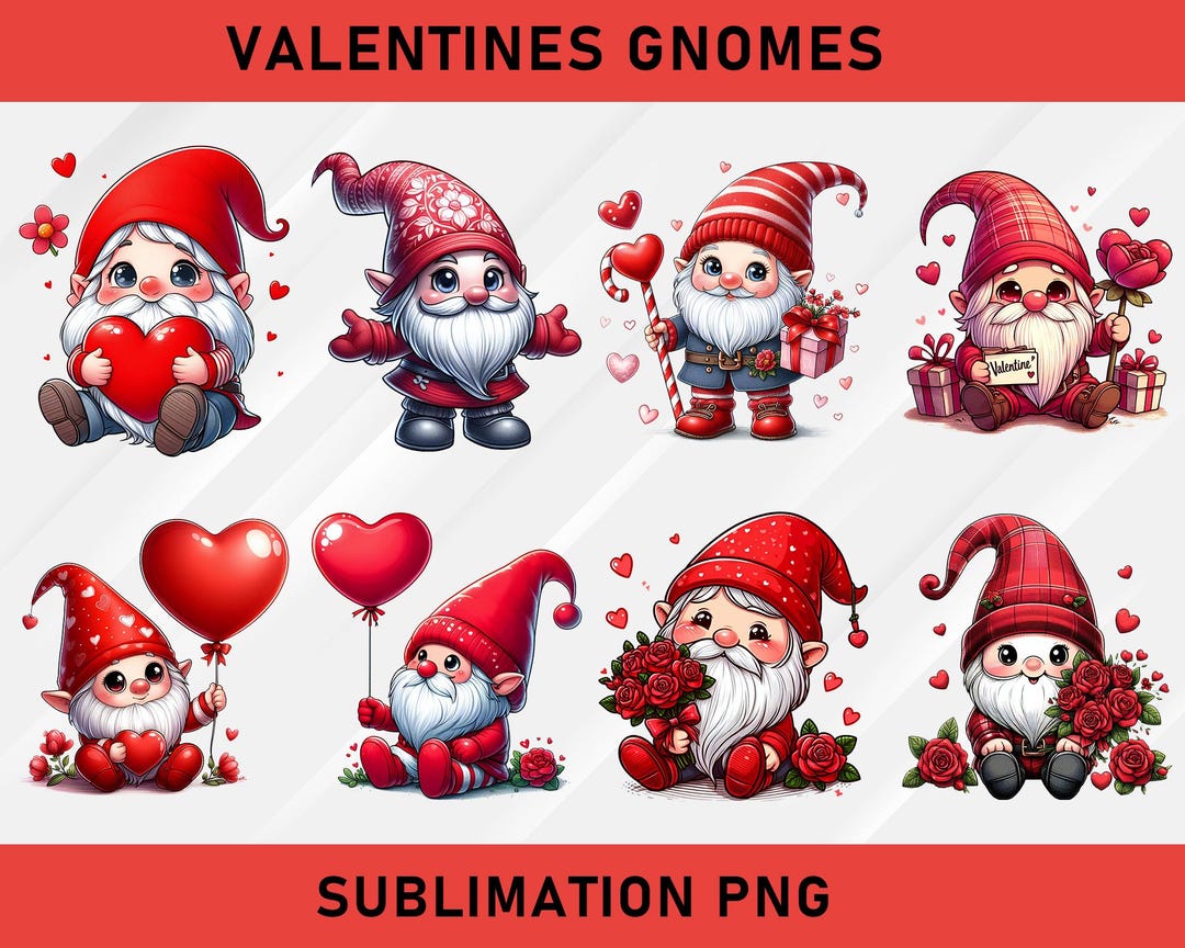 Valentine's Gnome Clipart Bundle: Festive PNG Graphics (digital ...