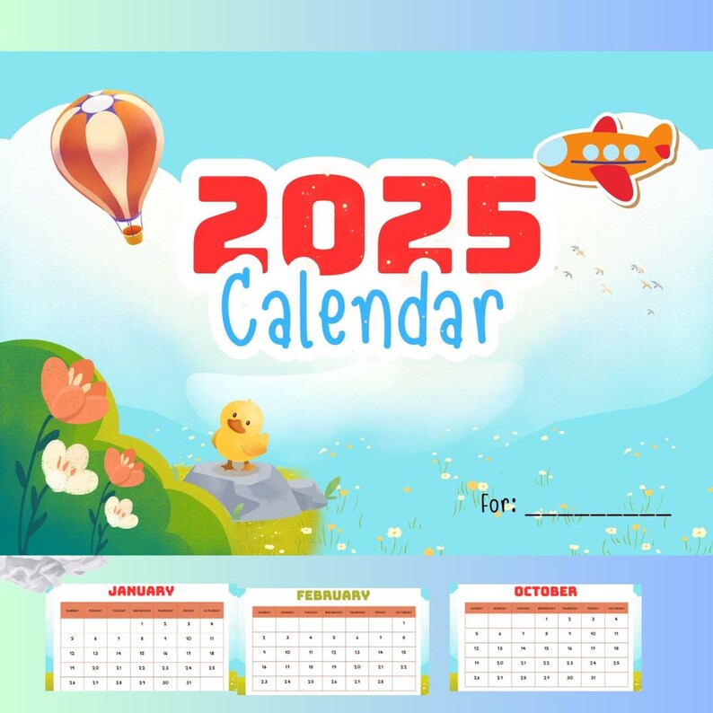 2025 Calendar Printable, Cute Kids Calendar 2025, Printable Calendar ...