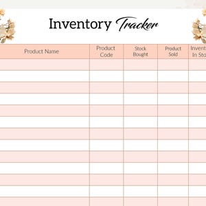 Flowery Inventory Tracker Printable: Small Business Organizer (A4/A5/US ...
