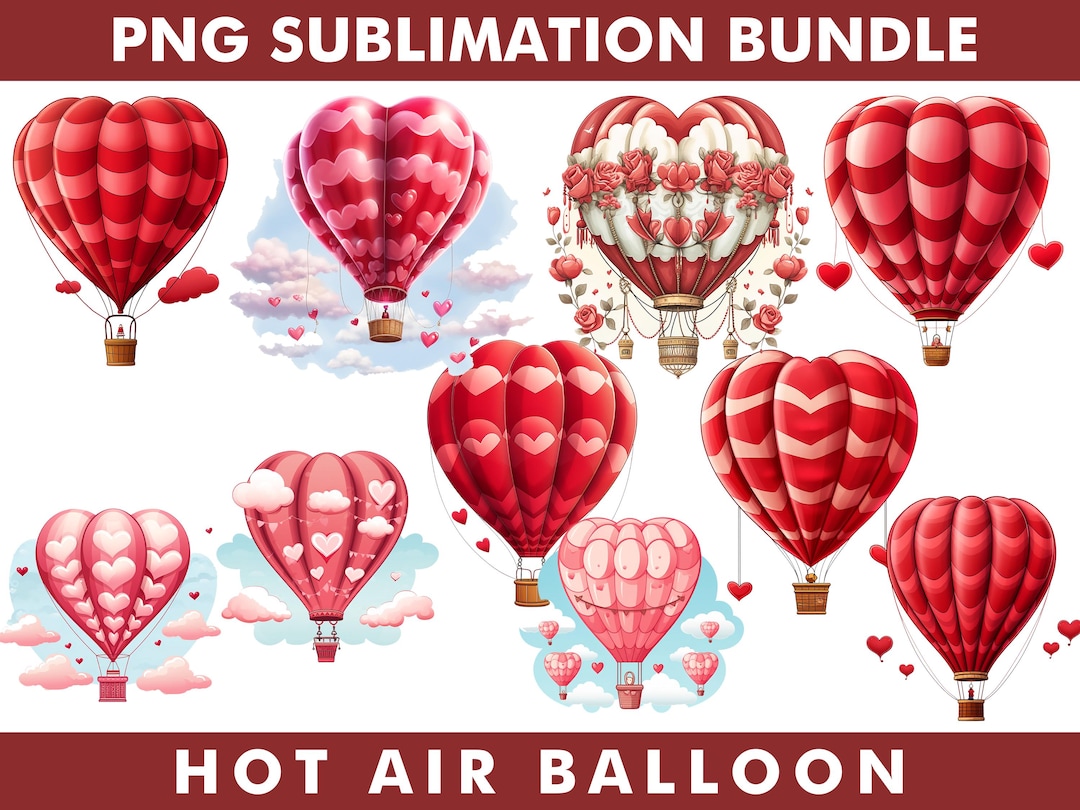 Valentines Hot Air Balloon Clipart Bundle, Heart Balloon Clipart ...