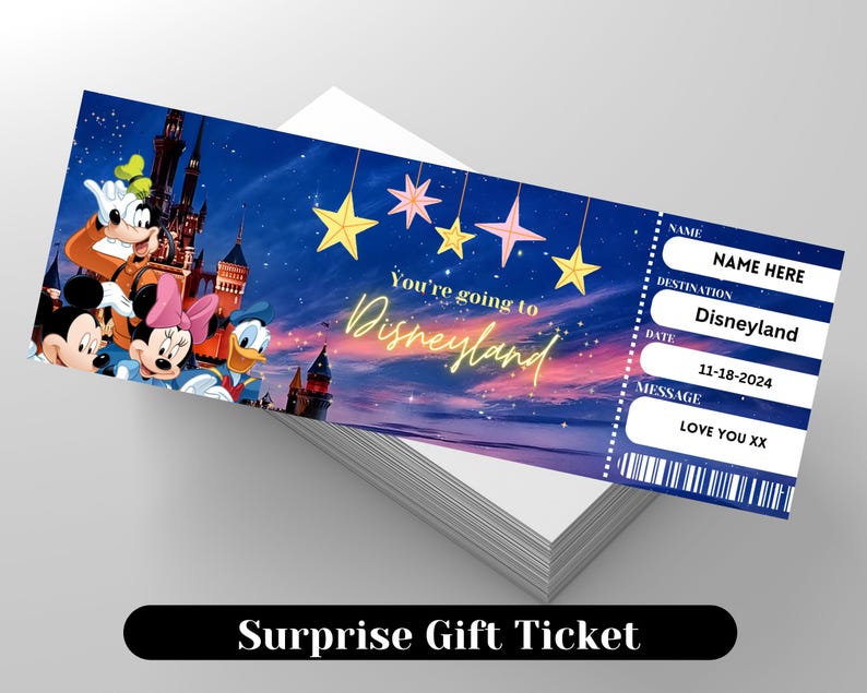 Printable Disneyland Surprise Ticket: Editable Vacation Reveal (digital ...