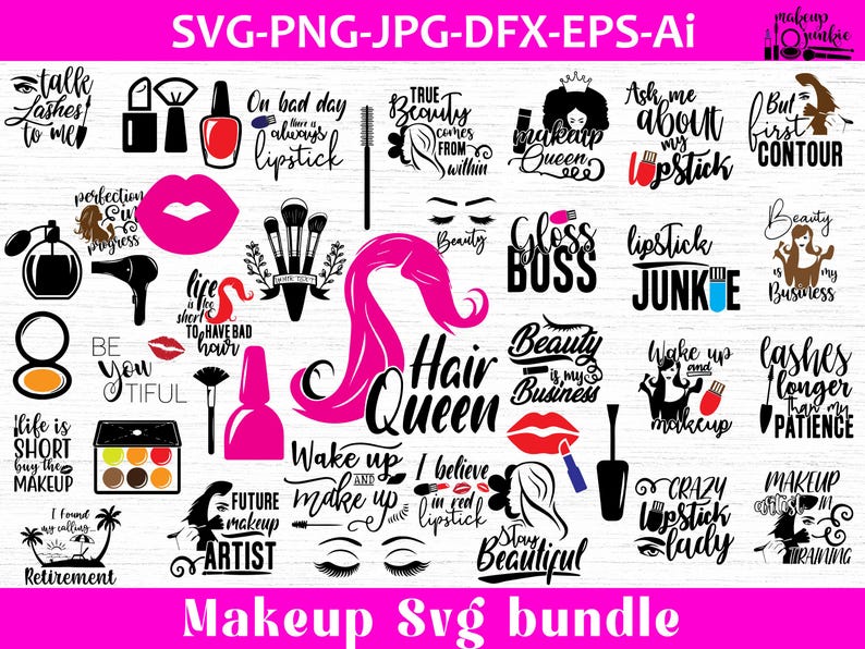 Makeup SVG Bundle, Makeup Quotes SVG, Beauty Svg, Cosmetics, Mascara ...