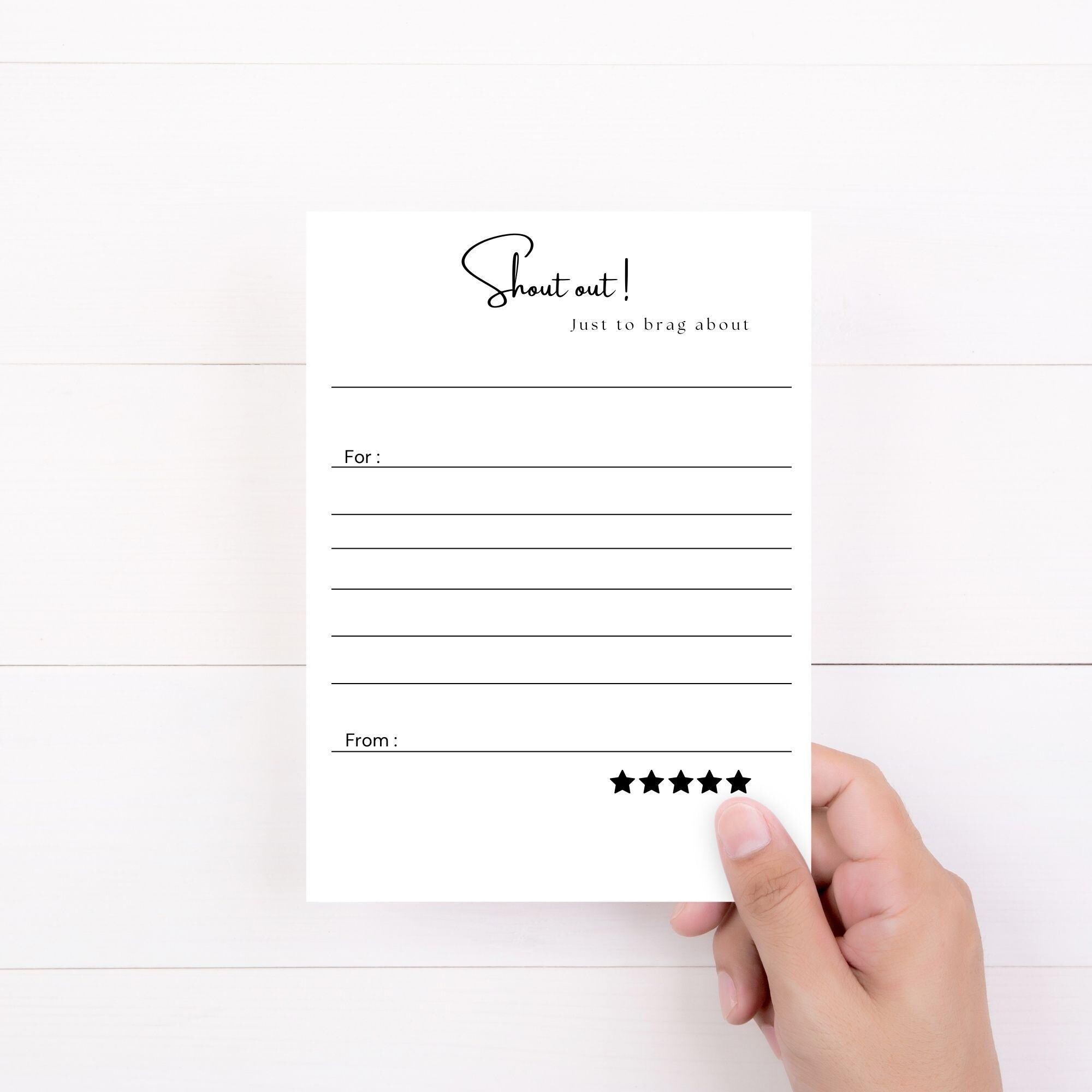 Employee Shout Out Cards, Staff Shout Out Form, Recognition Shout Out ...