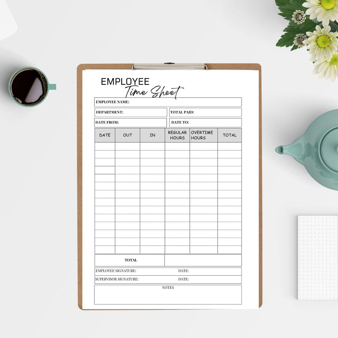 Employee Time Sheet | Printable Timesheet Template for Timekeeping ...