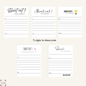 Employee Shout Out Cards, Staff Shout Out Form, Recognition Shout Out ...