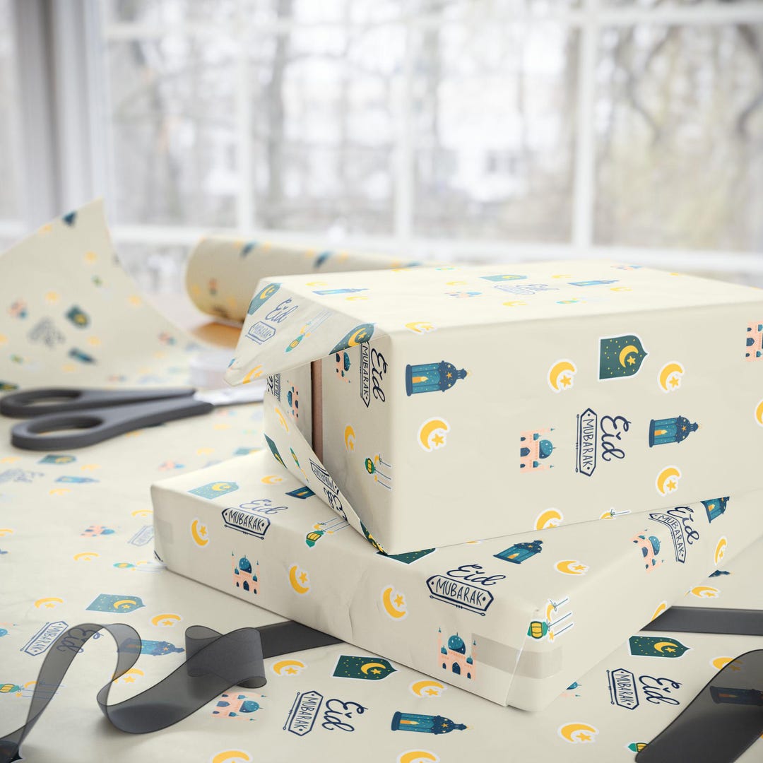 Eid Mubarak Wrapping Papers, Islamic Celebration Gift Wrap, Muslim ...