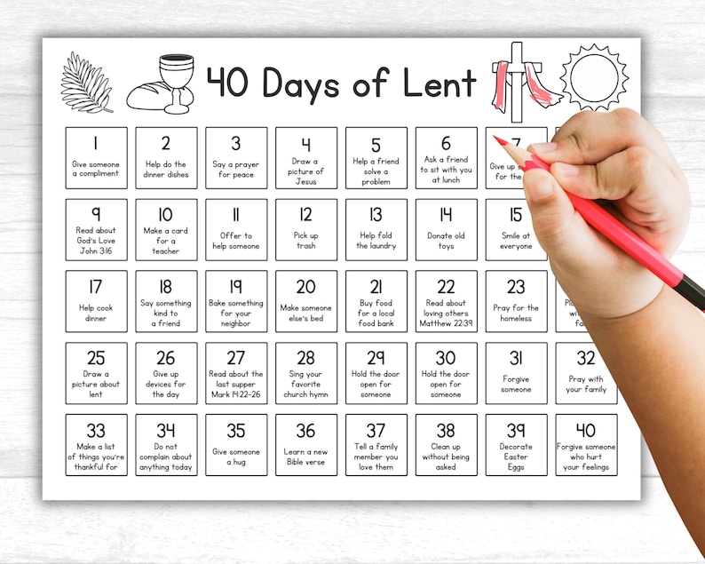 Lent Calendar 2026, Kids Lenten Countdown Calendar, 40 Days of Prayer ...