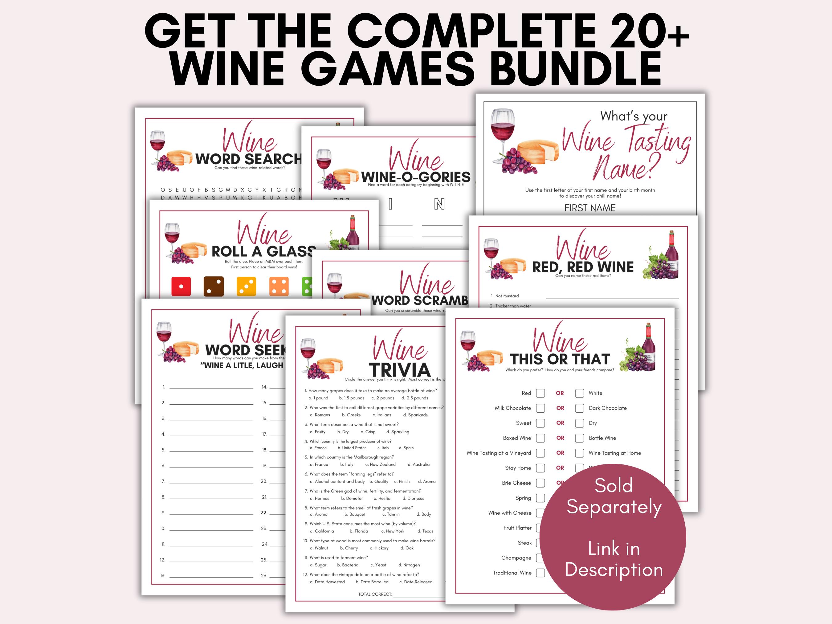 Wine Trivia Game, Printable Wine Tasting Party Game, Wine & Cheese ...