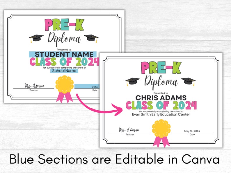 Pre-k Diploma Template, Pre-k Graduation, Printable Prek Graduation ...