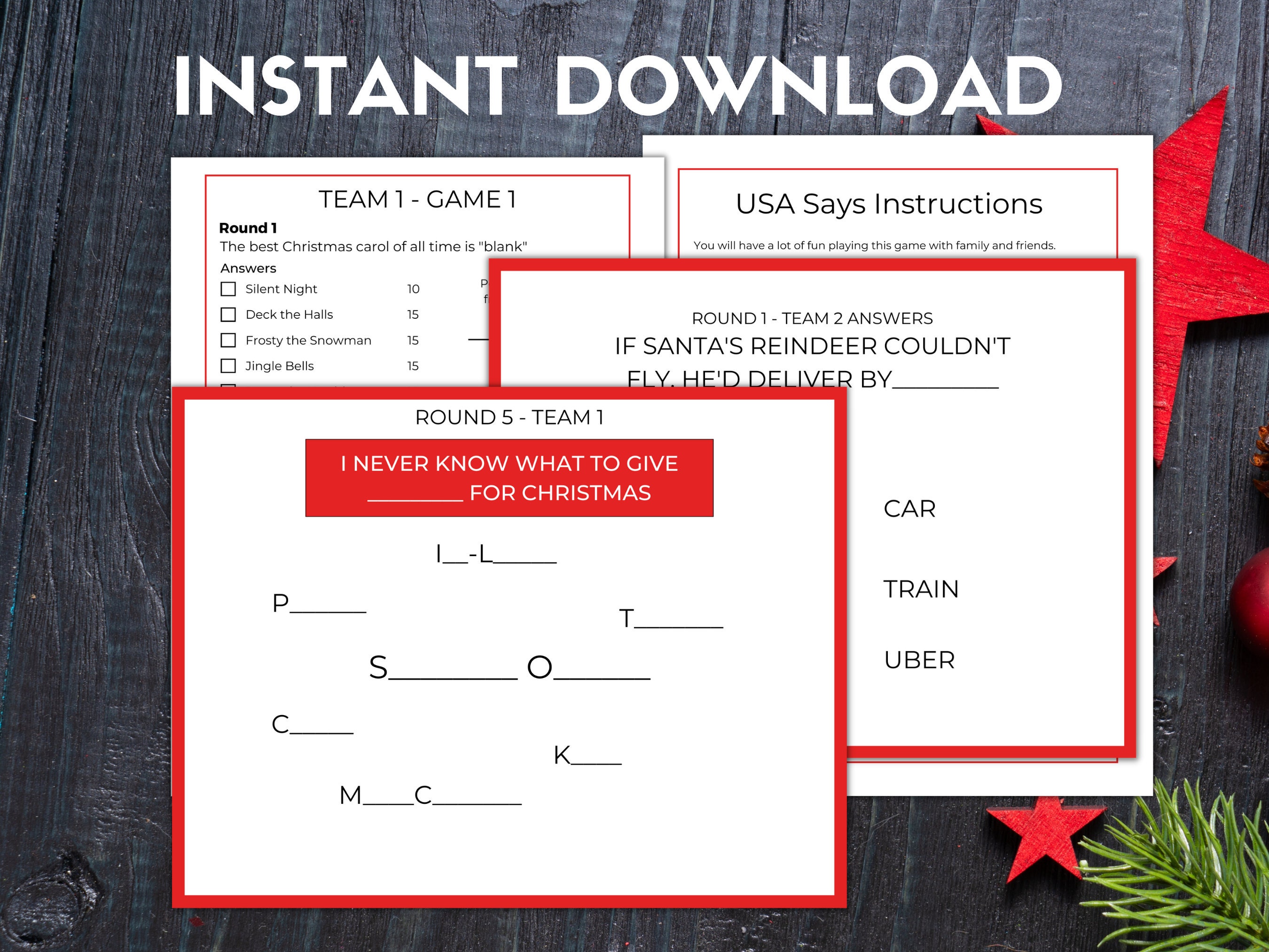 Christmas USA Says Printable Game, Fun Party Game, Christmas Family ...