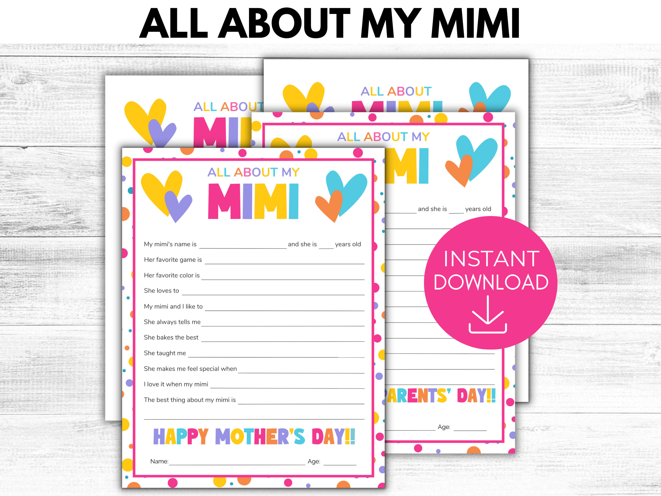 All About My Mimi Printable, Grandma Mother's Day Gift, All About ...