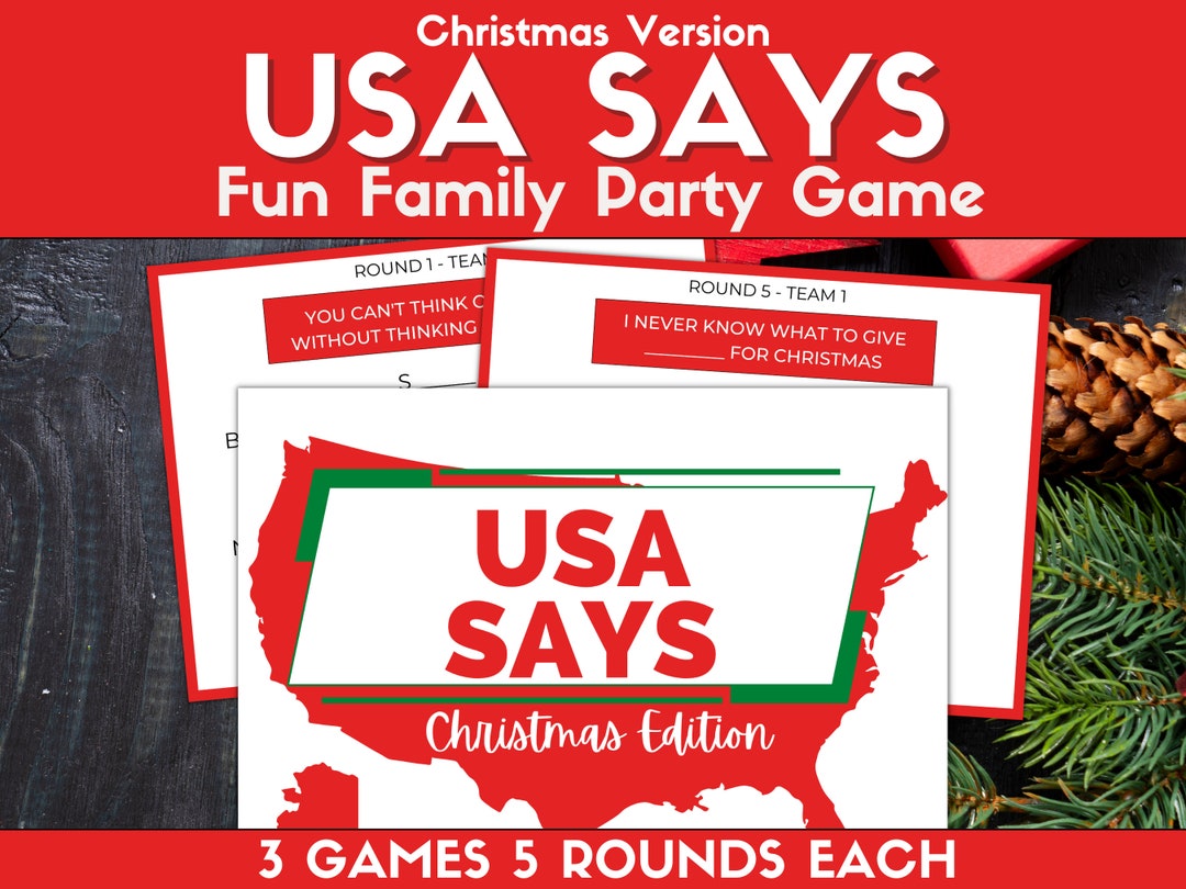 Christmas USA Says Printable Game, Fun Party Game, Christmas Family ...