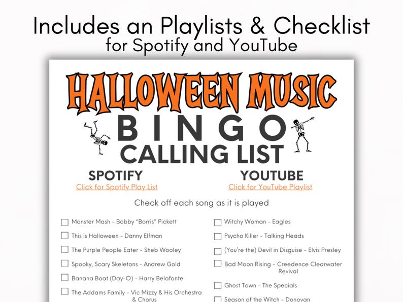 Halloween Music Bingo, Halloween Hits Bingo Cards, Halloween Games ...