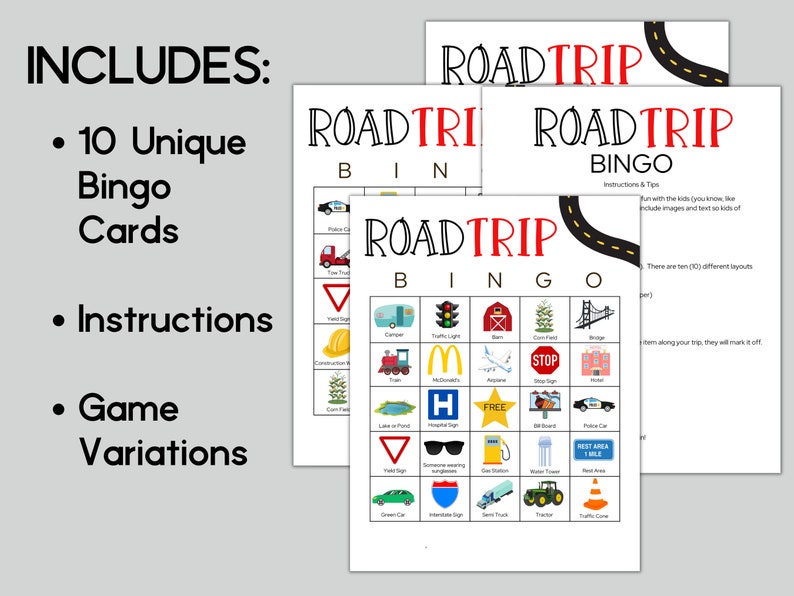 Road Trip Bingo, Kids Road Trip Games Printable, Travel Printables ...