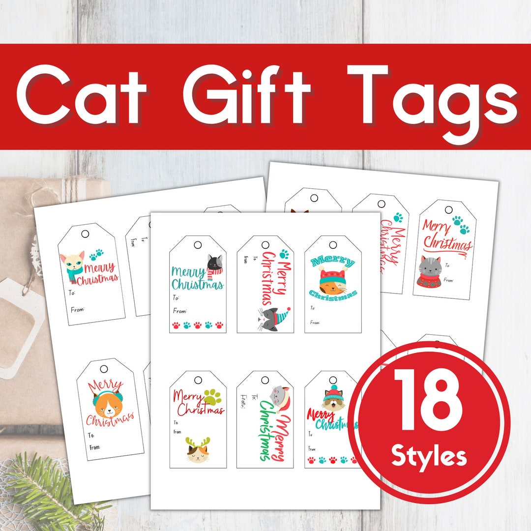 Printable Christmas Cat Gift Tags, Kitty Cat Gift Tags, Cat Lover Gift ...