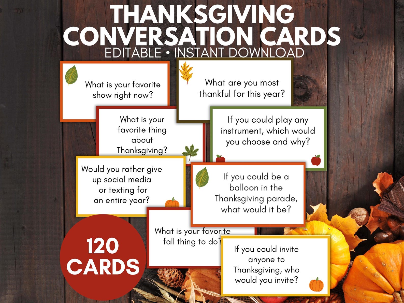 Thanksgiving Conversation Cards, Thanksgiving Conversation Starters ...