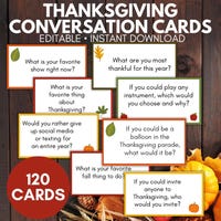 100 Thanksgiving Conversation Starter Cards, Printable | Family ...