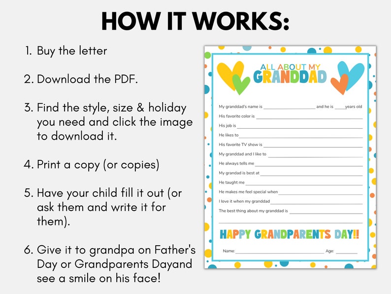 All About My Granddad Printable, Grandparents Day Gift, Father's Day ...