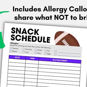 Football Snack Schedule Signup, Football Snack Signup Sheet, Team Mom ...