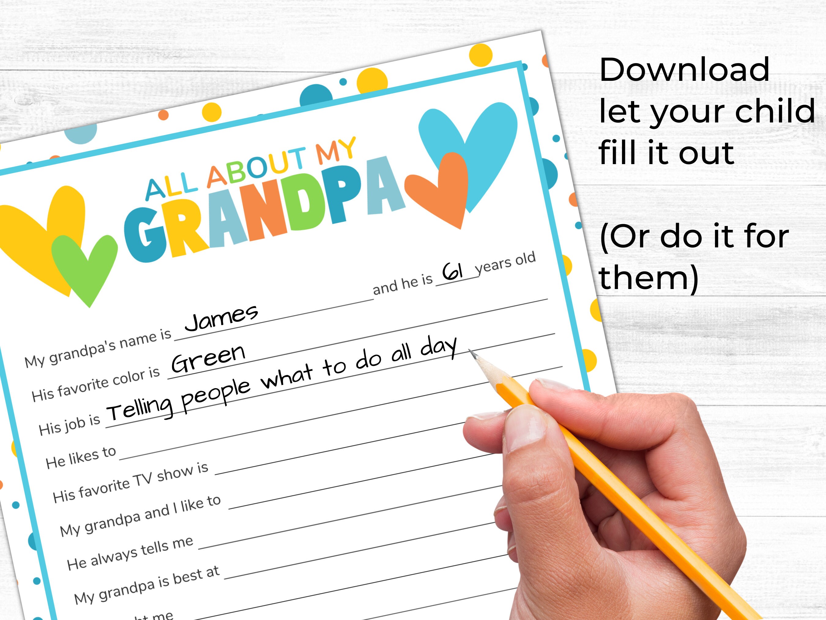 All About My Grandpa Printable, Grandpa Father's Day Gift, All About ...