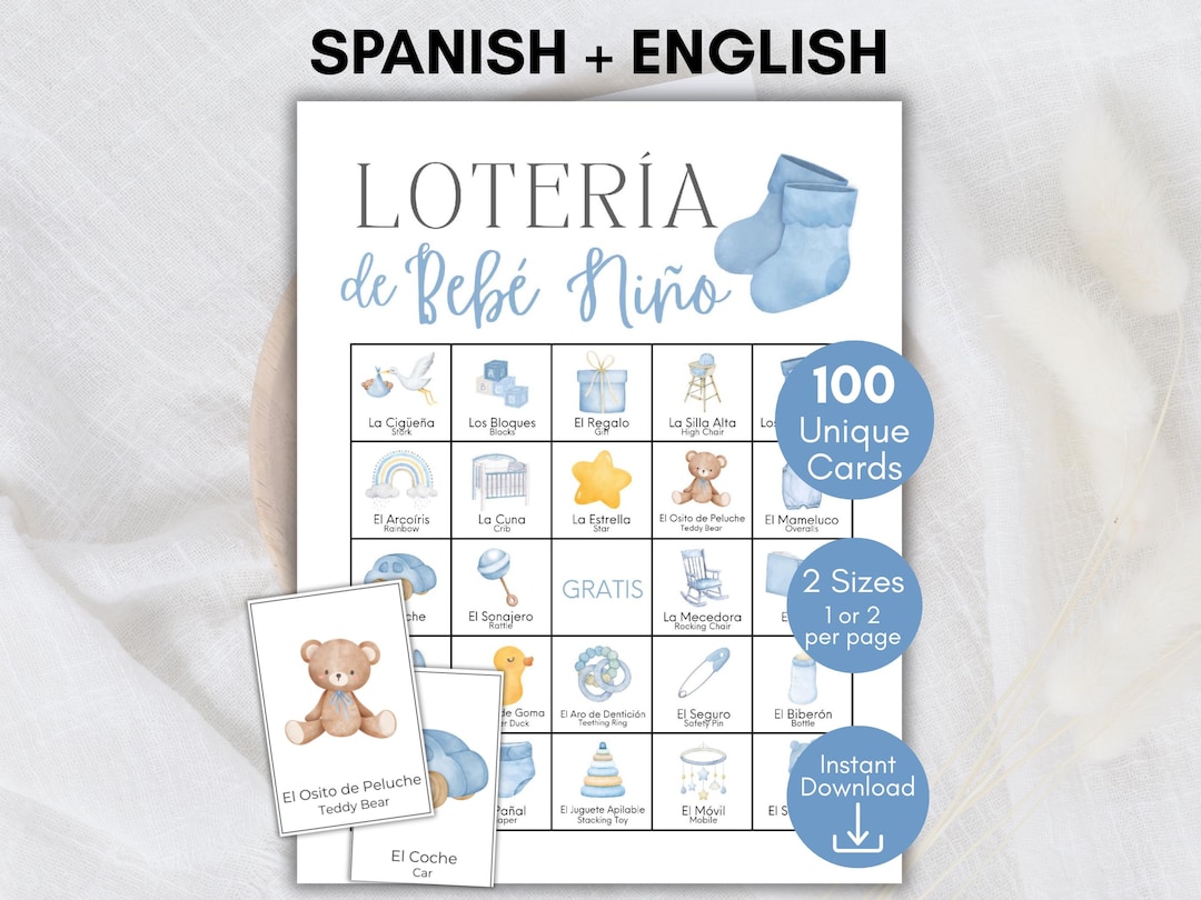Bingo para bebé niño en español, 100 cartones de bingo en español ...
