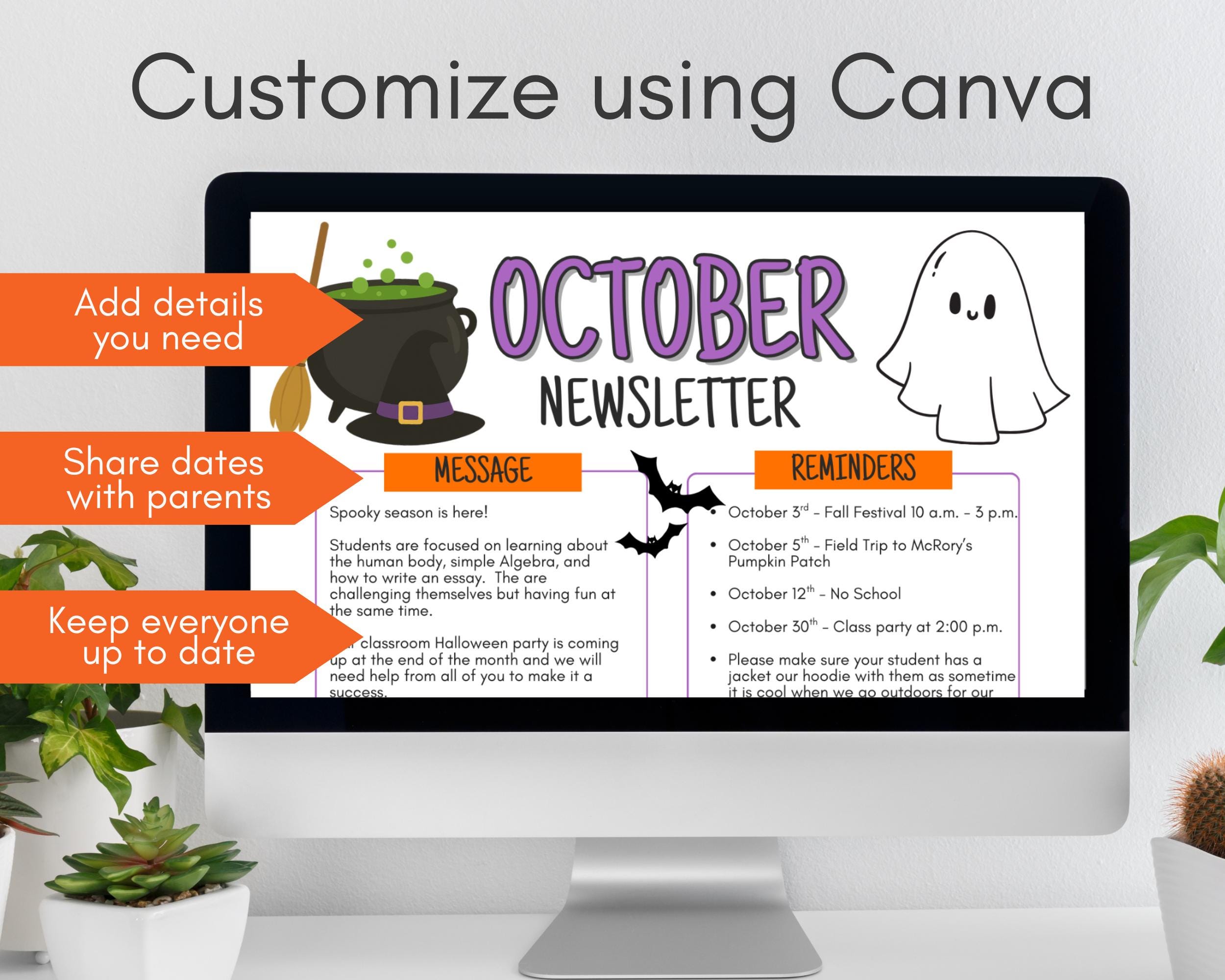 October Classroom Newsletter Template, Halloween Classroom Newsletter ...