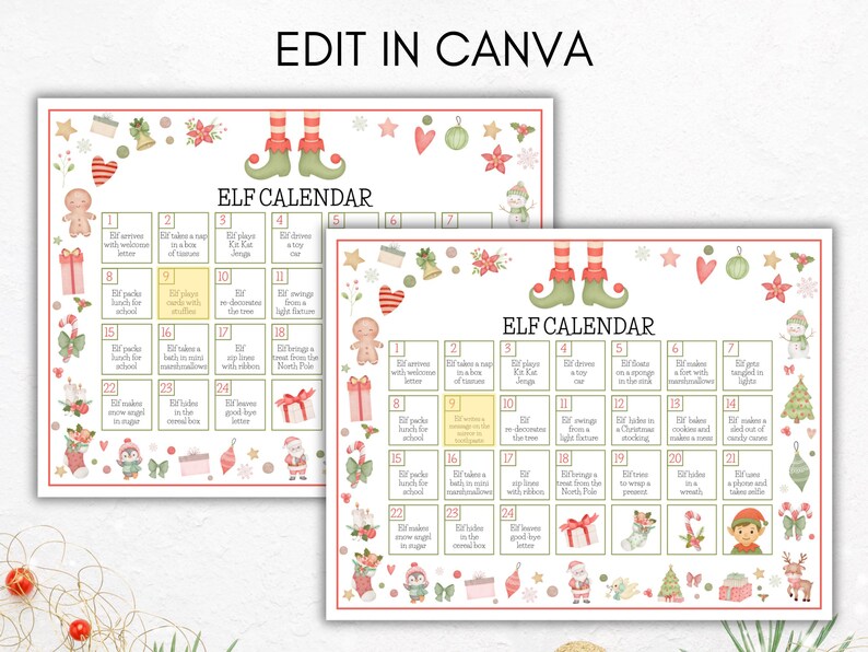 Elf Calendar, Elf Activity Ideas, Elf Planner, Editable Elf Ideas ...