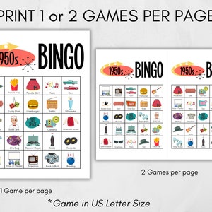 1950s Bingo, 50s Bingo, 50s Game, 1950s Bingo Cards, 50s Party Game ...