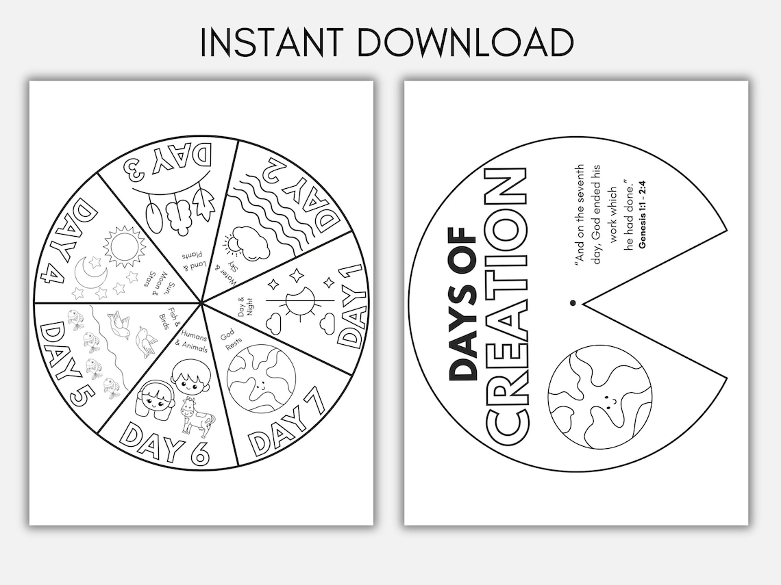 Days of Creation Coloring Wheel, Spinner Wheel, Sunday School Activity ...