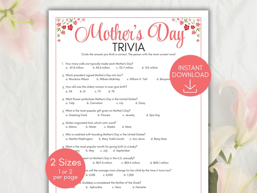 Mother's Day Trivia Game, Mother's Day Game for Brunch, Printable ...