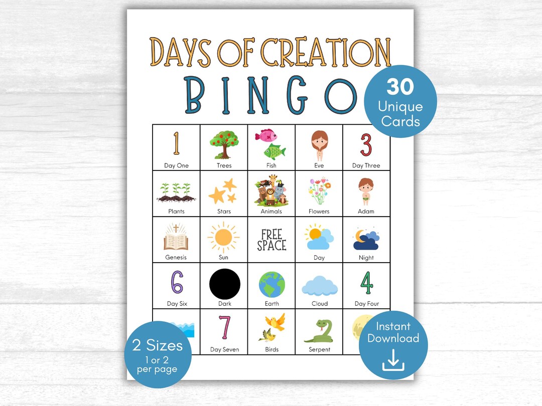 Days of Creation Bingo, Bible Bingo for Youth, Kids Bible Bingo, Bible ...