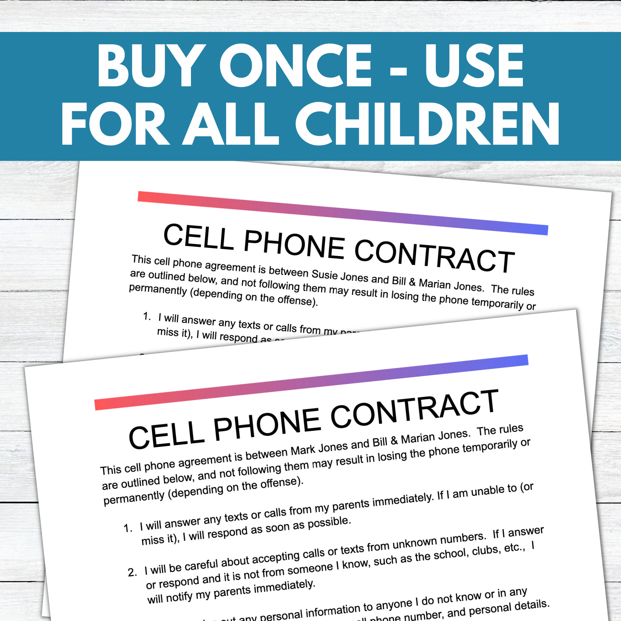 Kid/teen Cell Phone Contract Printable Download, Technology Screen ...