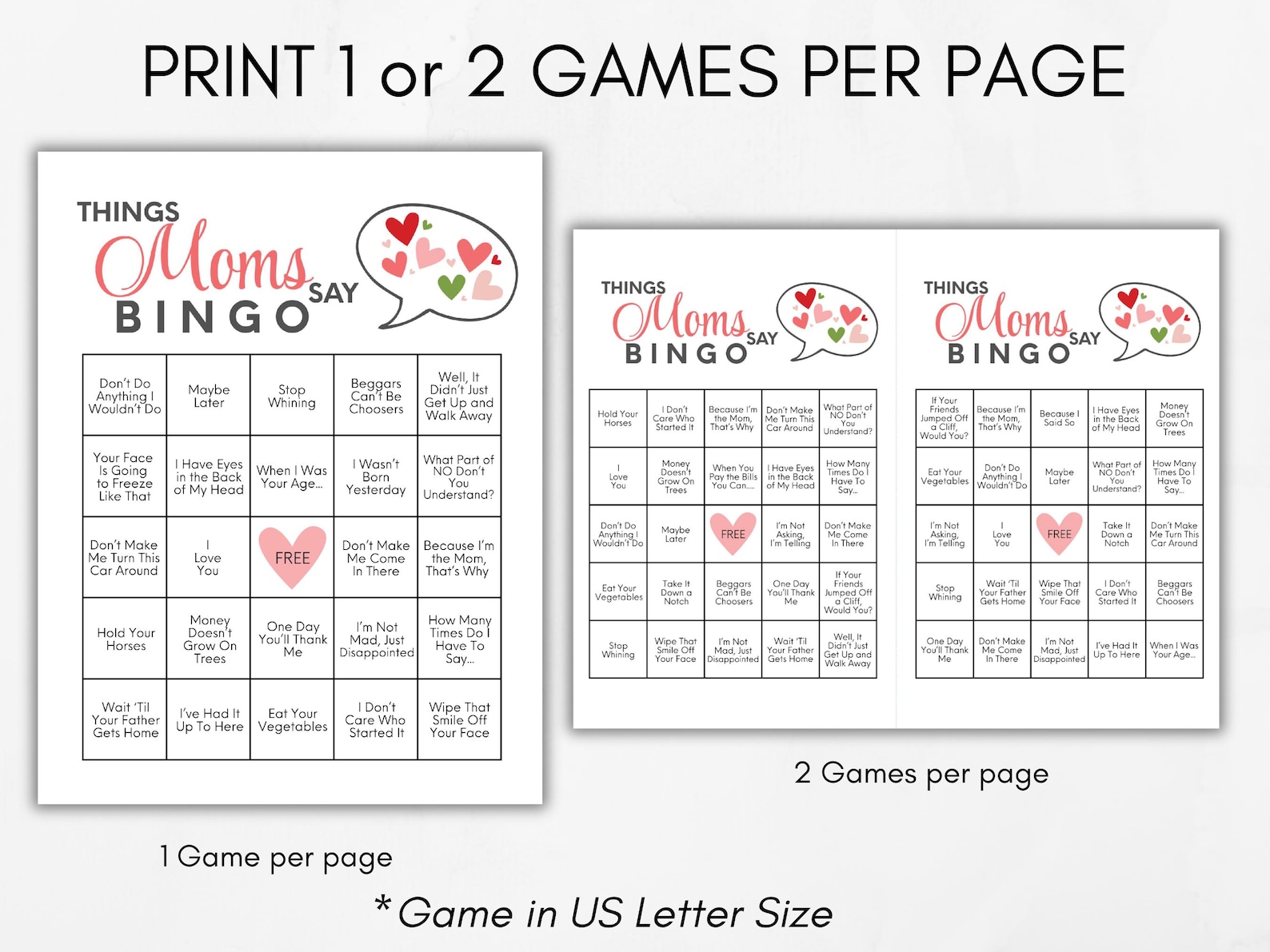 Mothers Day Bingo Game, Printable Moms Activity, Unique Bingo Cards for ...