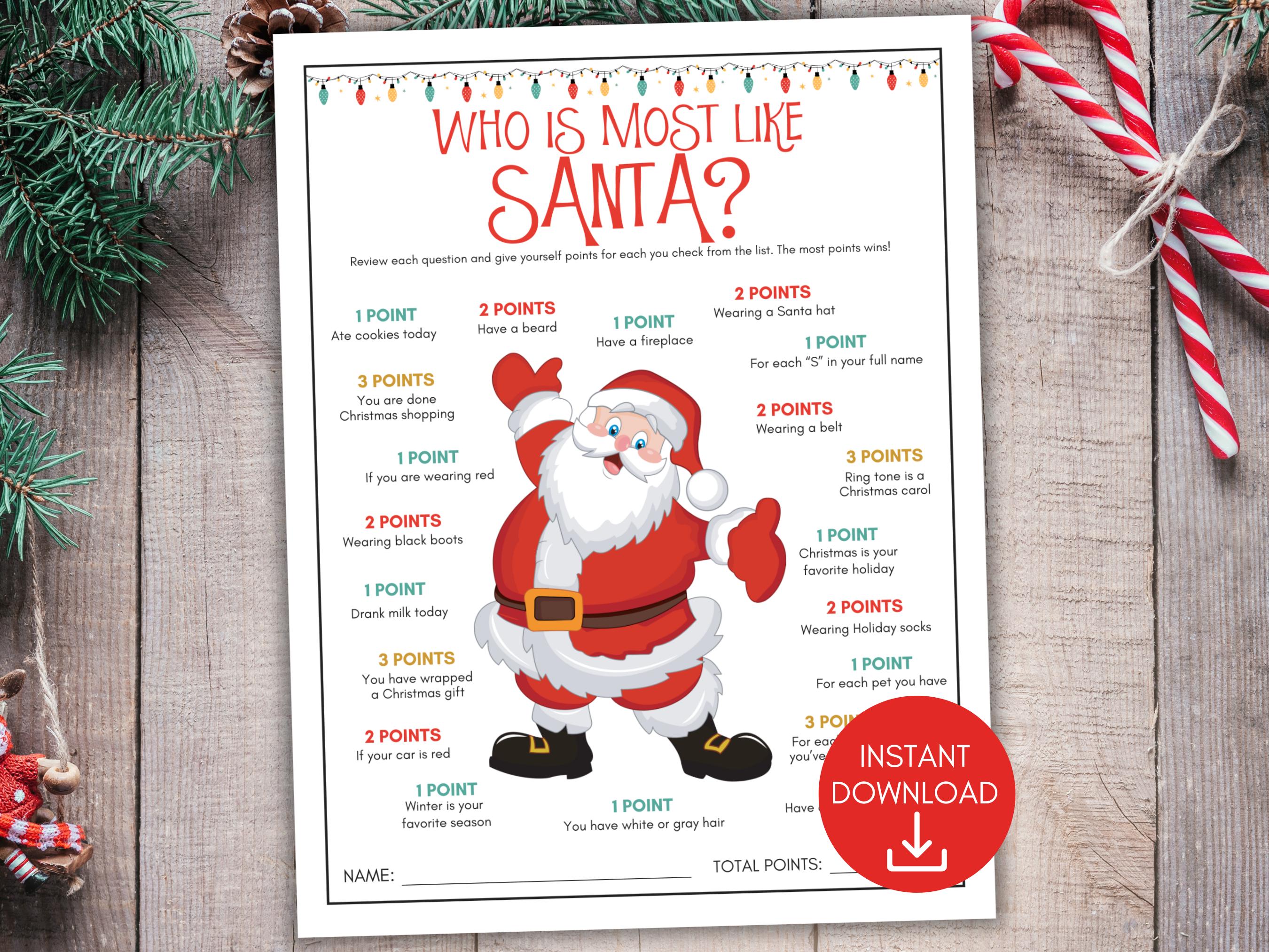 Who is Most Like Santa Game, Christmas Party Icebreaker Game, Printable ...
