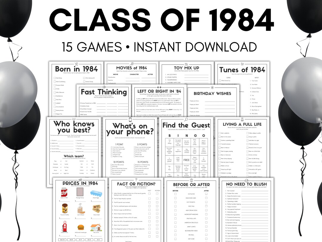 40th Reunion Party Games, Class of 1984 Game Bundle, 40th Class Reunion ...