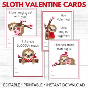 Sloth Valentine Card Printable, Kids Classroom Valentines, Instant ...