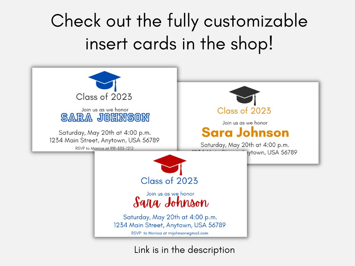 Printable Graduation Insert Card, Graduation Party Insert, Graduation ...
