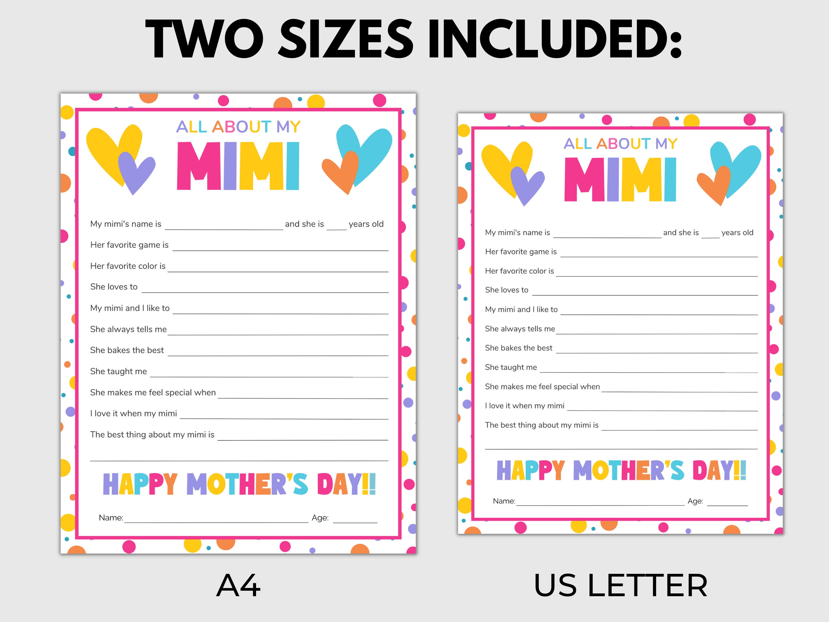 All About My Mimi Printable, Grandma Mother's Day Gift, All About ...