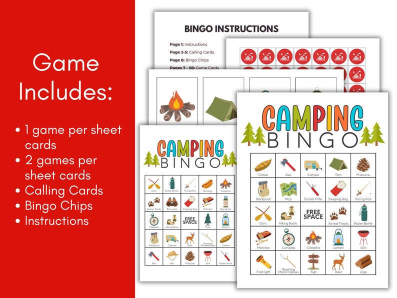 Camping Bingo Cards Printable Game, Camping Party Game, Camping ...