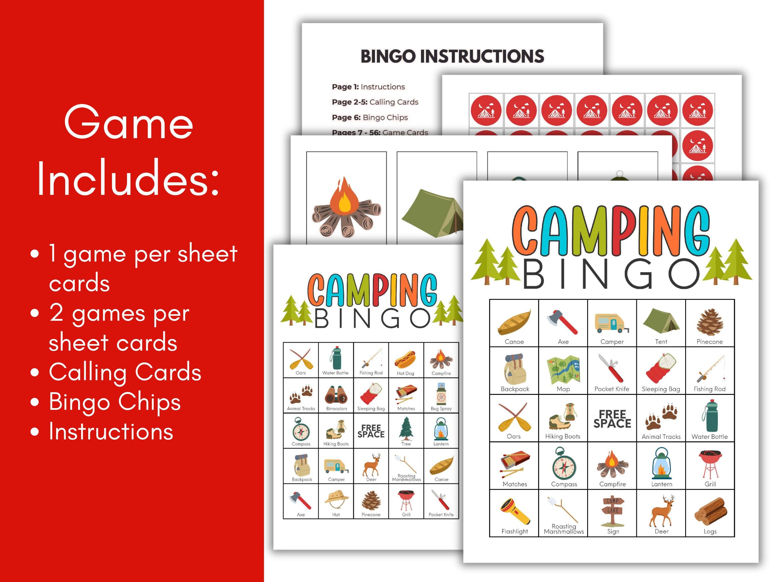 Camping Bingo Cards Printable Game, Camping Party Game, Camping ...