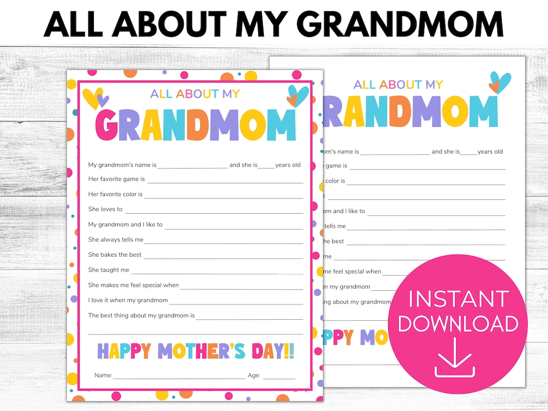 All About My Grandmom Printable Grandma Mother's Day - Etsy