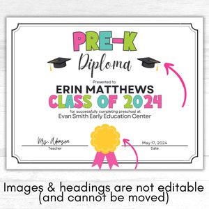 Pre-k Diploma Template, Pre-k Graduation, Printable Prek Graduation ...